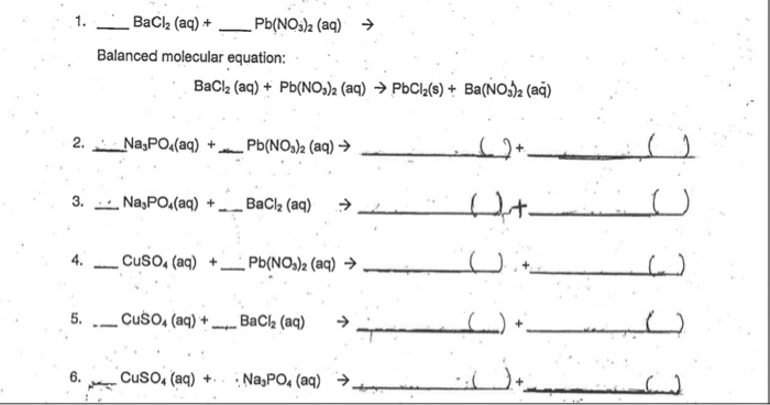 Solved 1.-BaCl2 (aq) + __ Pb(NO3)2 (aq) → Balanced molecular | Chegg.com