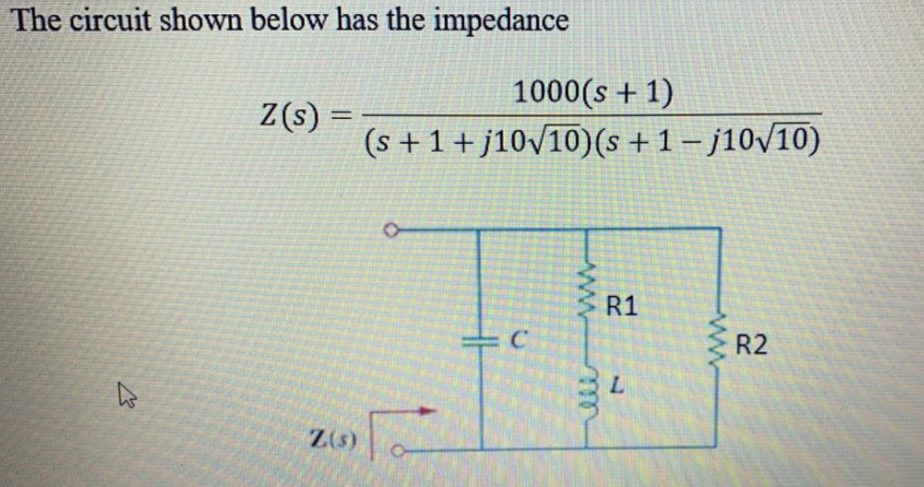 Solved The circuit shown below has the impedance 1000(s + 1) | Chegg.com
