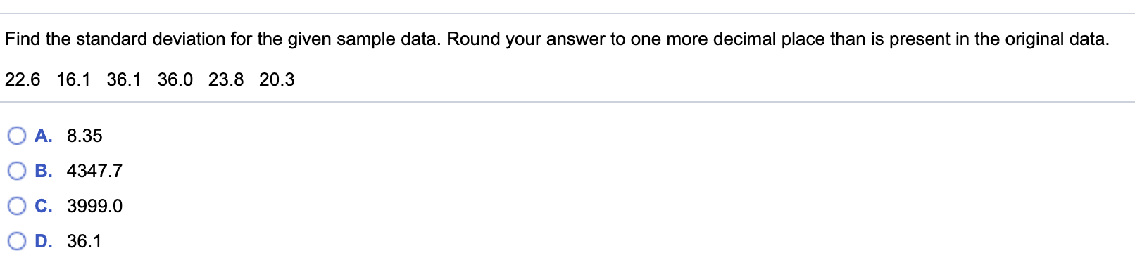 Solved Find the standard deviation for the given sample | Chegg.com