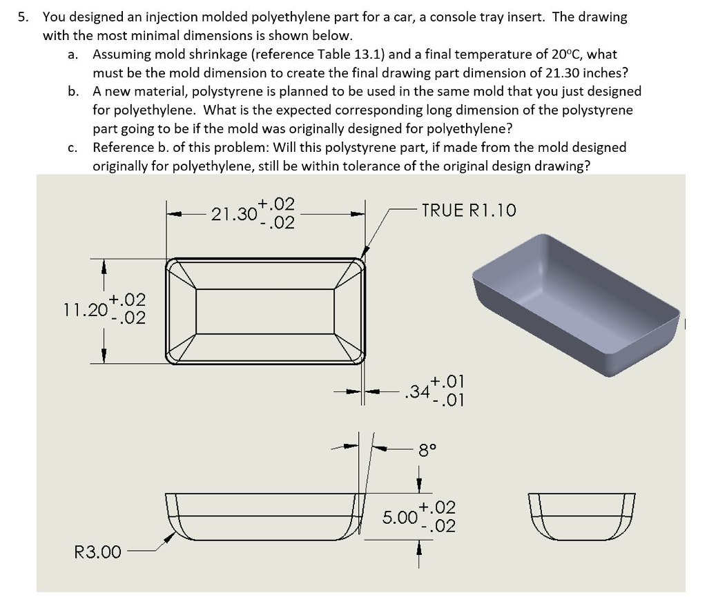 Solved You designed an injection molded polyethylene part | Chegg.com