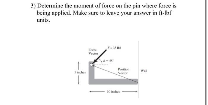 Solved 3) Determine the moment of force on the pin where | Chegg.com