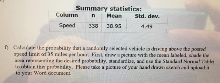 Solved Summary statistics: Columnn Mean Std. dev. Speed338 | Chegg.com