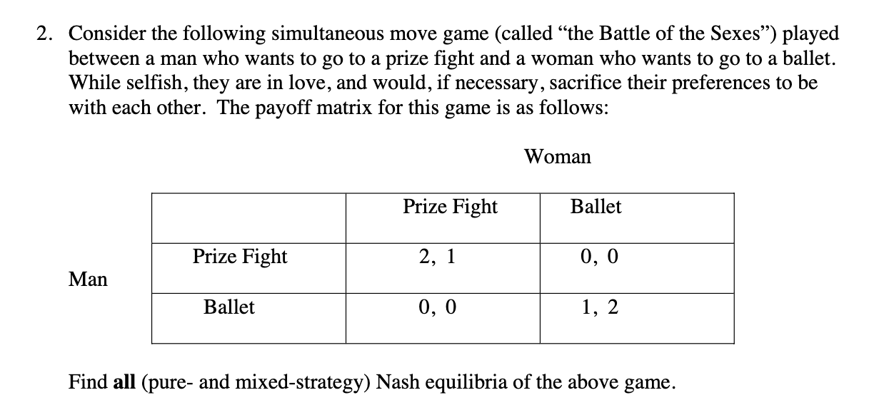 Solved 2. Consider the following simultaneous move game | Chegg.com