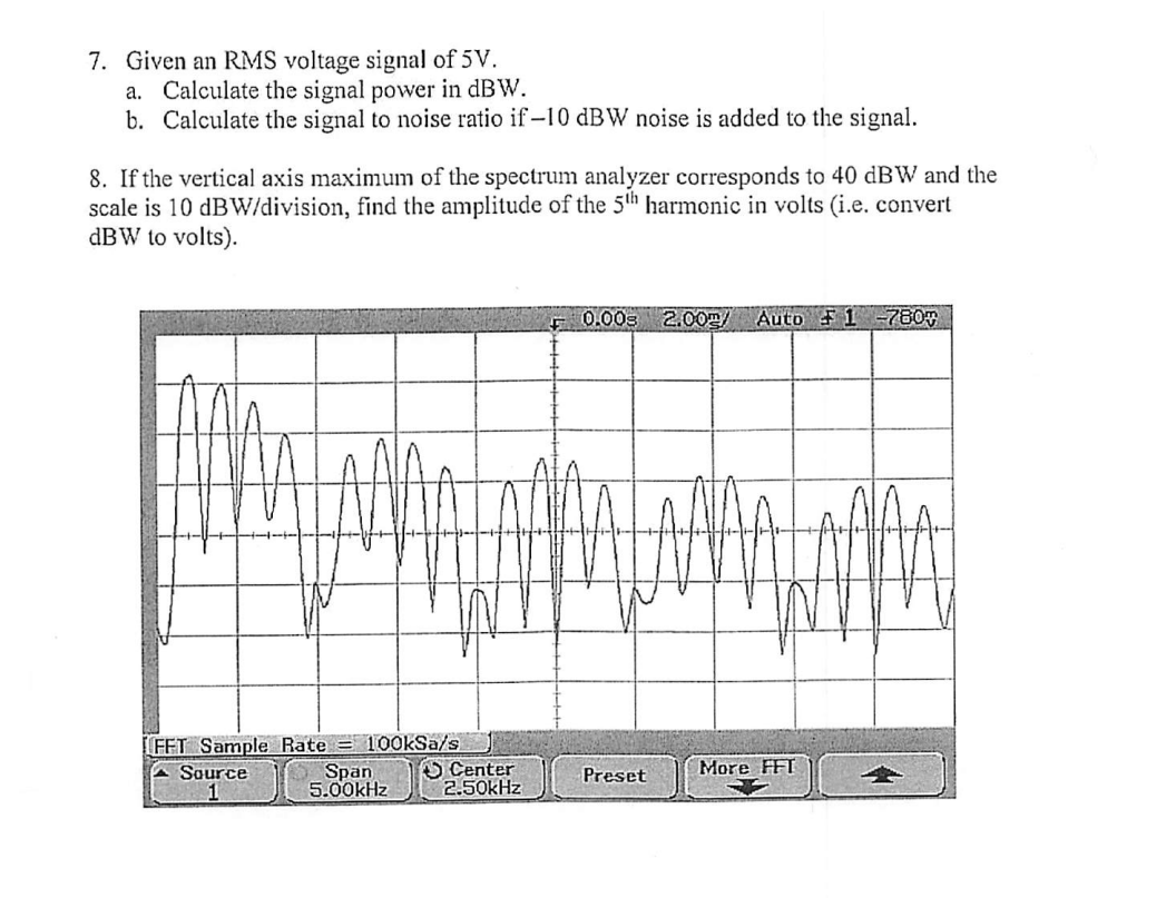 Solved 7. Given an RMS voltage signal of 5 V. a. Calculate | Chegg.com