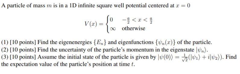 Solved A particle of mass m is in a 1D infinite square well | Chegg.com