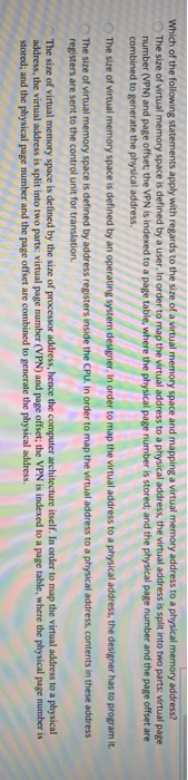 Solved The size of virtual memory space is defined by a | Chegg.com