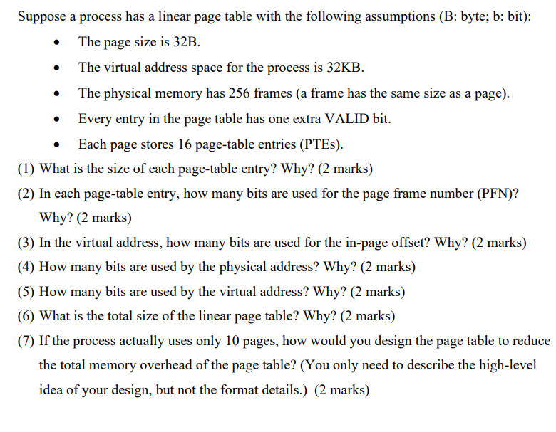 Solved . . Suppose a process has a linear page table with | Chegg.com