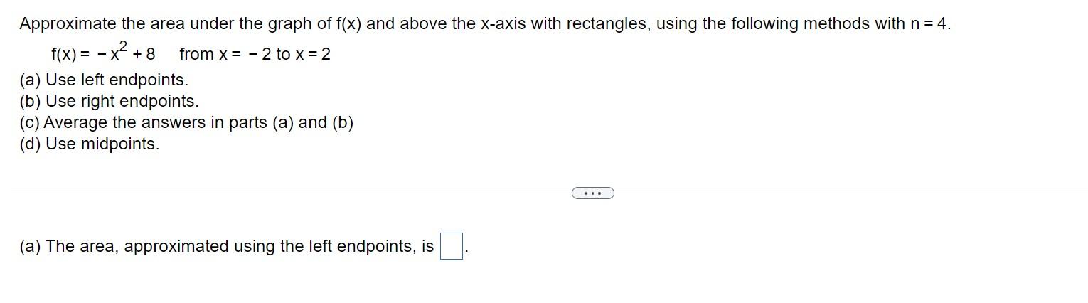 Solved Approximate the area under the graph of f(x) and | Chegg.com