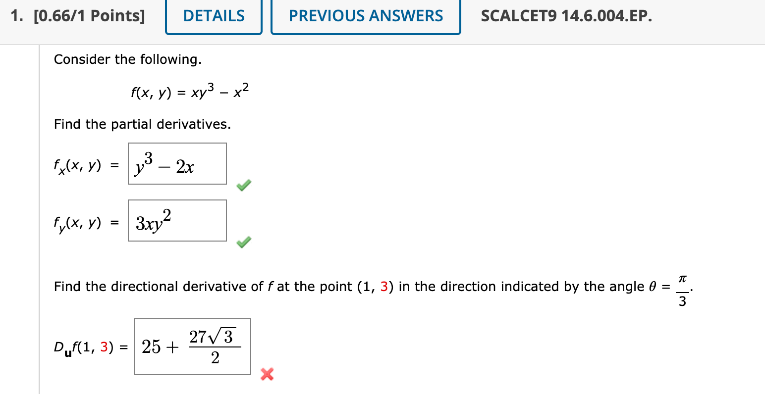 Solved 1. [0.66/1 Points] DETAILS PREVIOUS ANSWERS SCALCET9 | Chegg.com