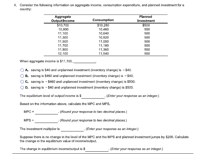 Solved 4. Consider the following information on aggregate | Chegg.com