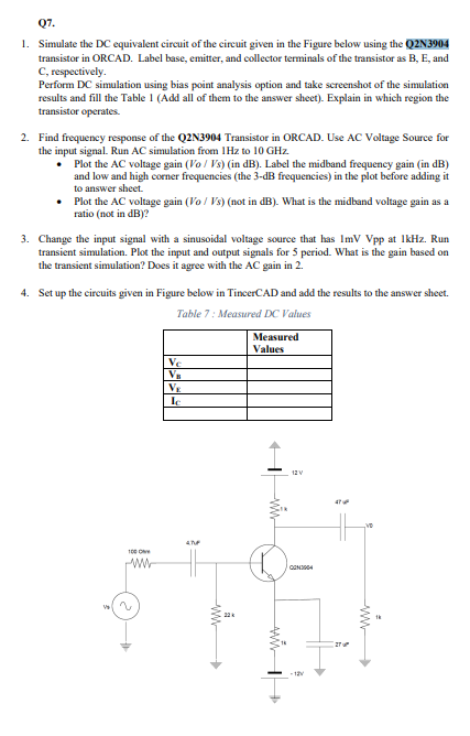 Solved 1. Simulate the DC equivalent circuit of the circuit | Chegg.com