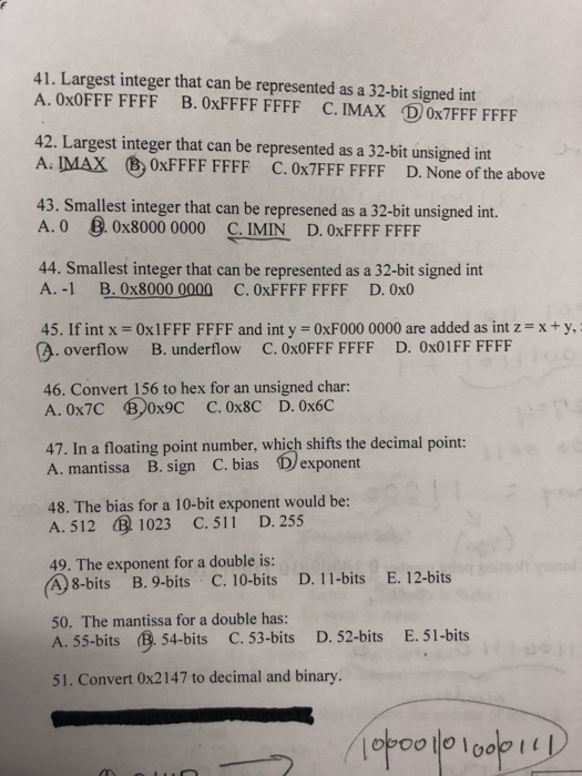 Solved 41. Largest integer that can be represented as a | Chegg.com