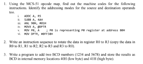 Solved i. 1. Using the MCS-51 opcode map, find out the | Chegg.com