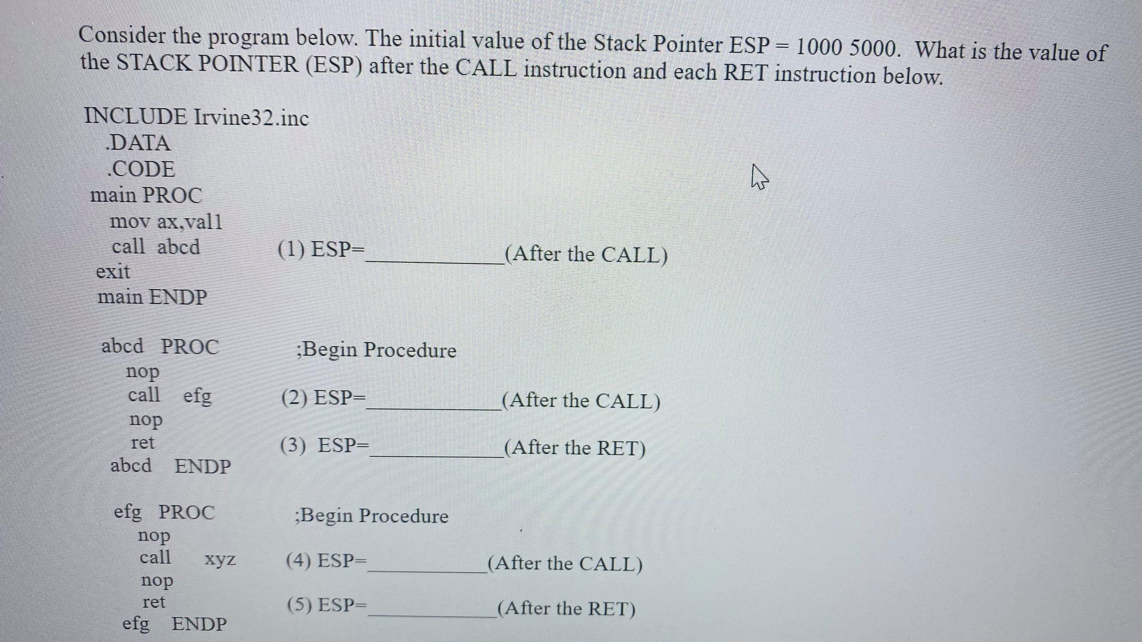 Consider the program below. The initial value of the | Chegg.com