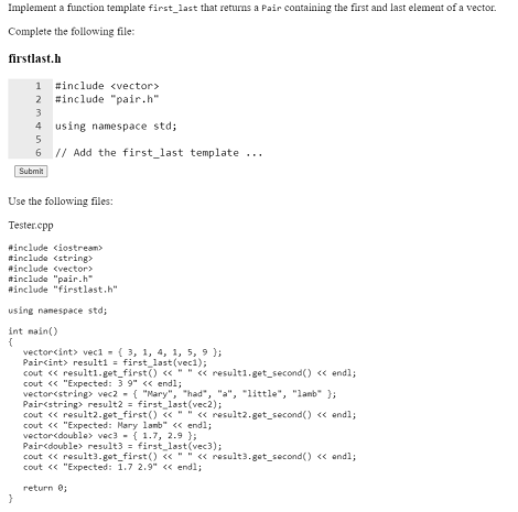 Implement a function template first_last that returns | Chegg.com