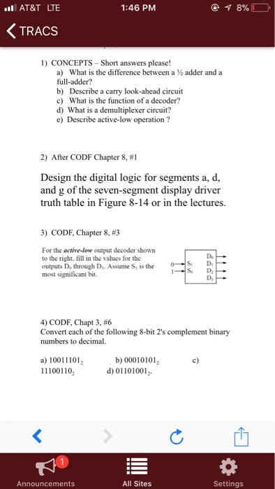 Solved AT&T LTE 1:46 PM K TRACS 1) CONCEPTS-Short answers | Chegg.com