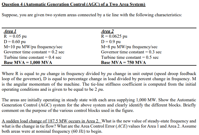 Solved Question 4 (Automatic Generation Control (AGC) of a | Chegg.com