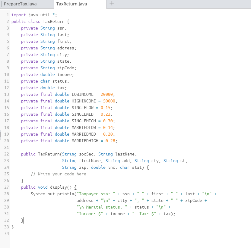 Solved Create A Taxreturn Class With Fields That Hold A 0834
