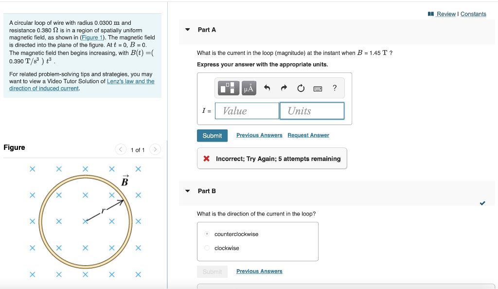 Solved Review Constants Part A A circular loop of wire with | Chegg.com