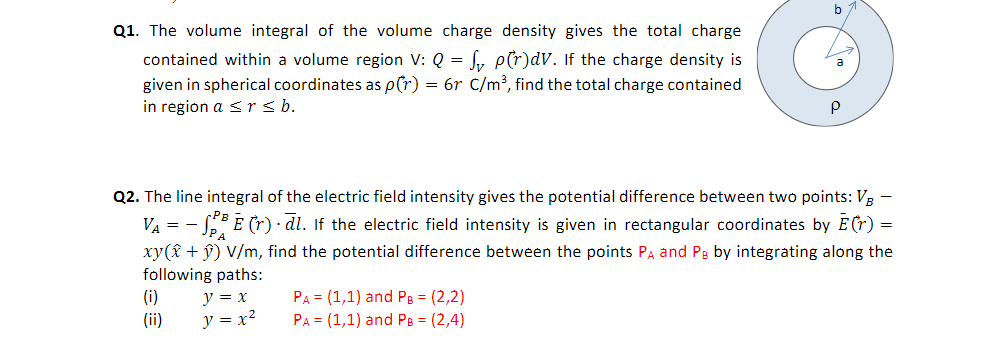 Solved Q1. The volume integral of the volume charge density | Chegg.com