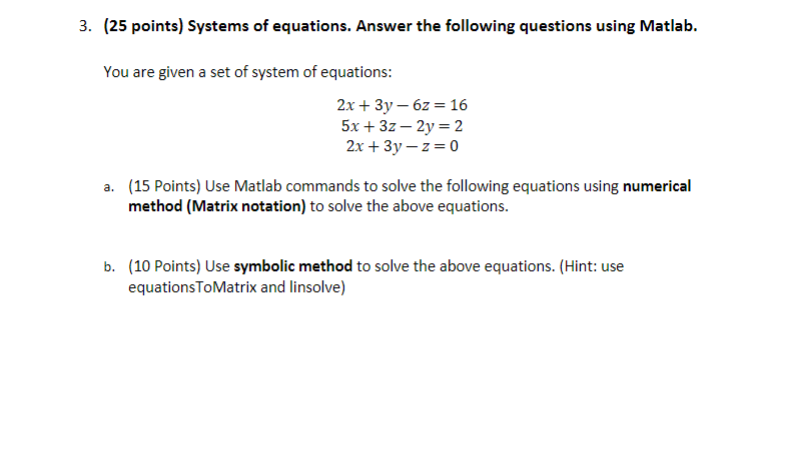 Solved 3. (25 points) Systems of equations. Answer the | Chegg.com