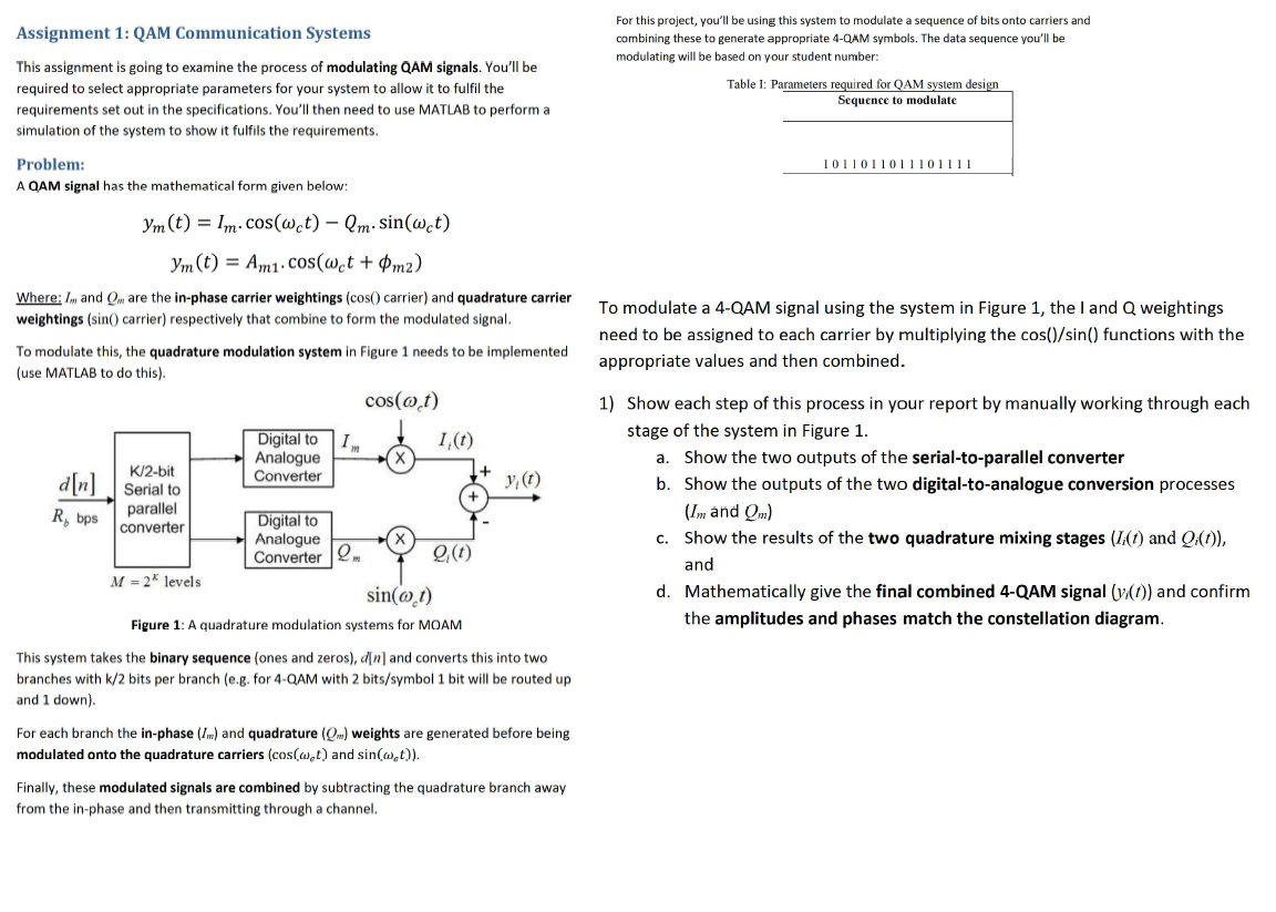 Solved To modulate a 4-QAM signal using the system in Figure | Chegg.com