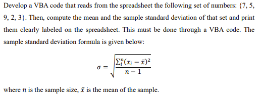 Solved Develop a VBA code that reads from the spreadsheet | Chegg.com