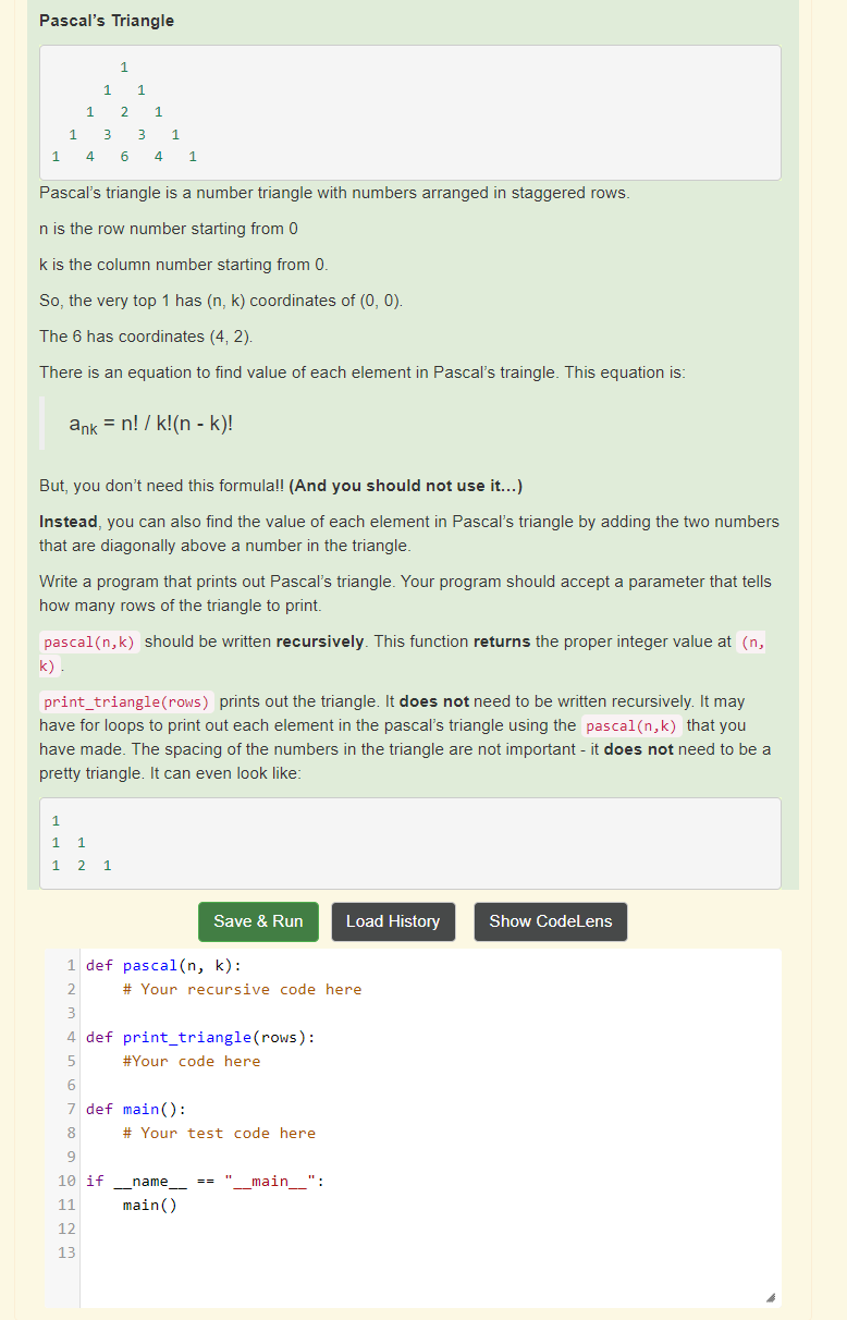 Solved Pascal's Triangle 1 1 1 1 2 1 1 1 3 3 3 1 1 4 6 4 1 | Chegg.com