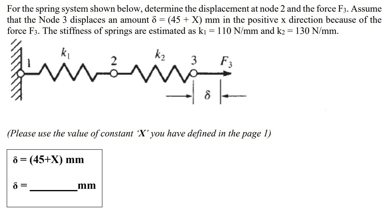 Solved For the spring system shown below, determine the | Chegg.com