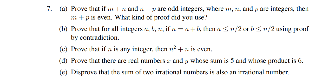 Solved 7. (a) Prove that if m+n and n+p are odd integers, | Chegg.com