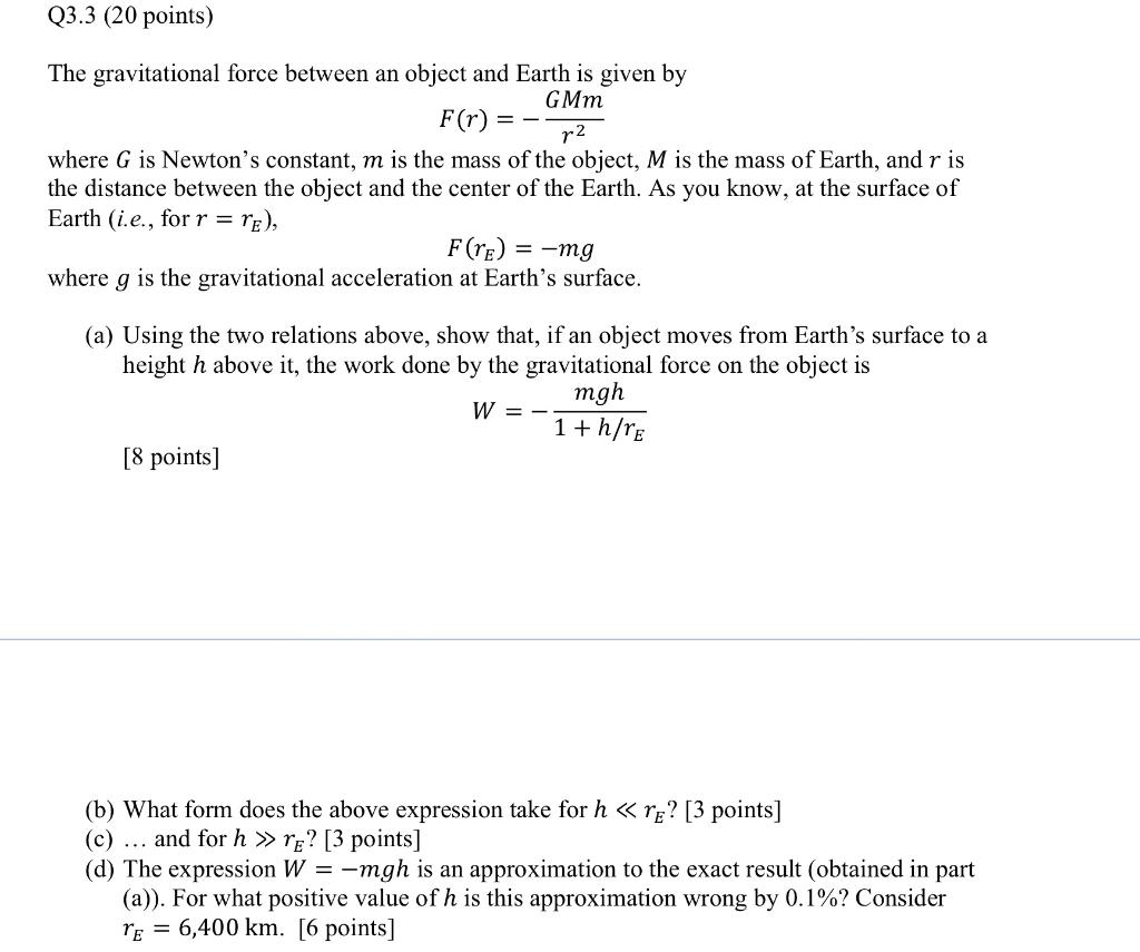 Solved The gravitational force between an object and Earth | Chegg.com