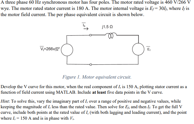 Solved A three phase 60 Hz synchronous motor has four poles. | Chegg.com