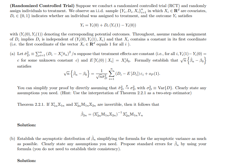 Solved (Randomized Controlled Trial) Suppose we conduct a | Chegg.com