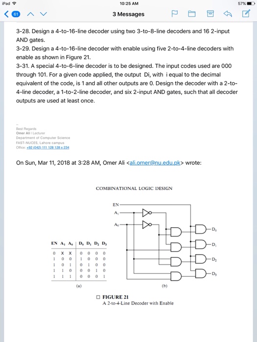 Solved iPad令 10:25 AM 57% . 3 Messages 3-28. Design a | Chegg.com