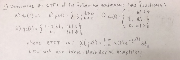 Solved Determine the CTFT of the following continuous-time | Chegg.com