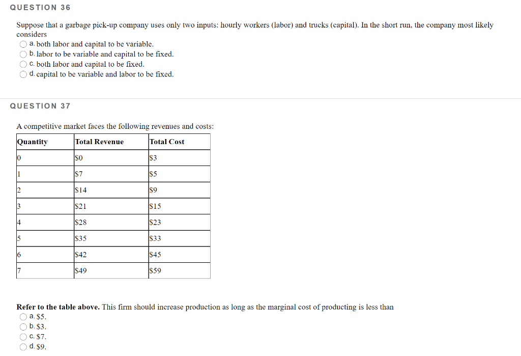 Solved QUESTION 34 Total Cost Quantity Fixed Cost Variable | Chegg.com
