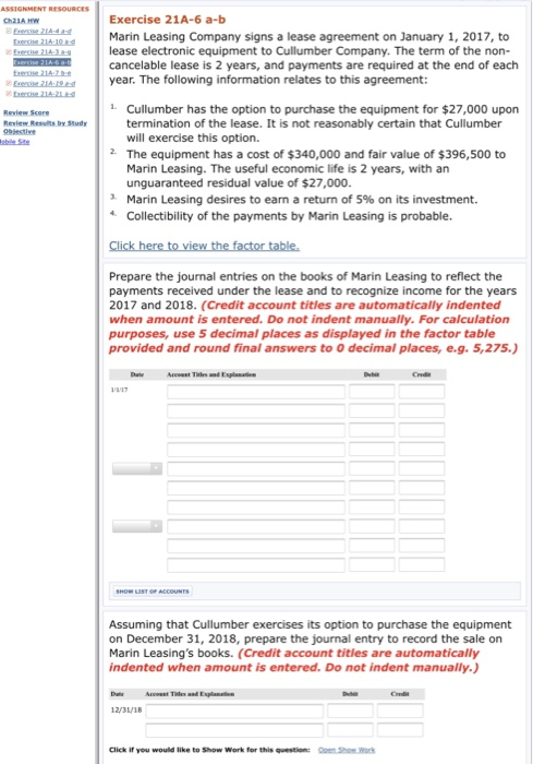 Solved Exercise 21A-6 a-b Marin Leasing Company signs a | Chegg.com