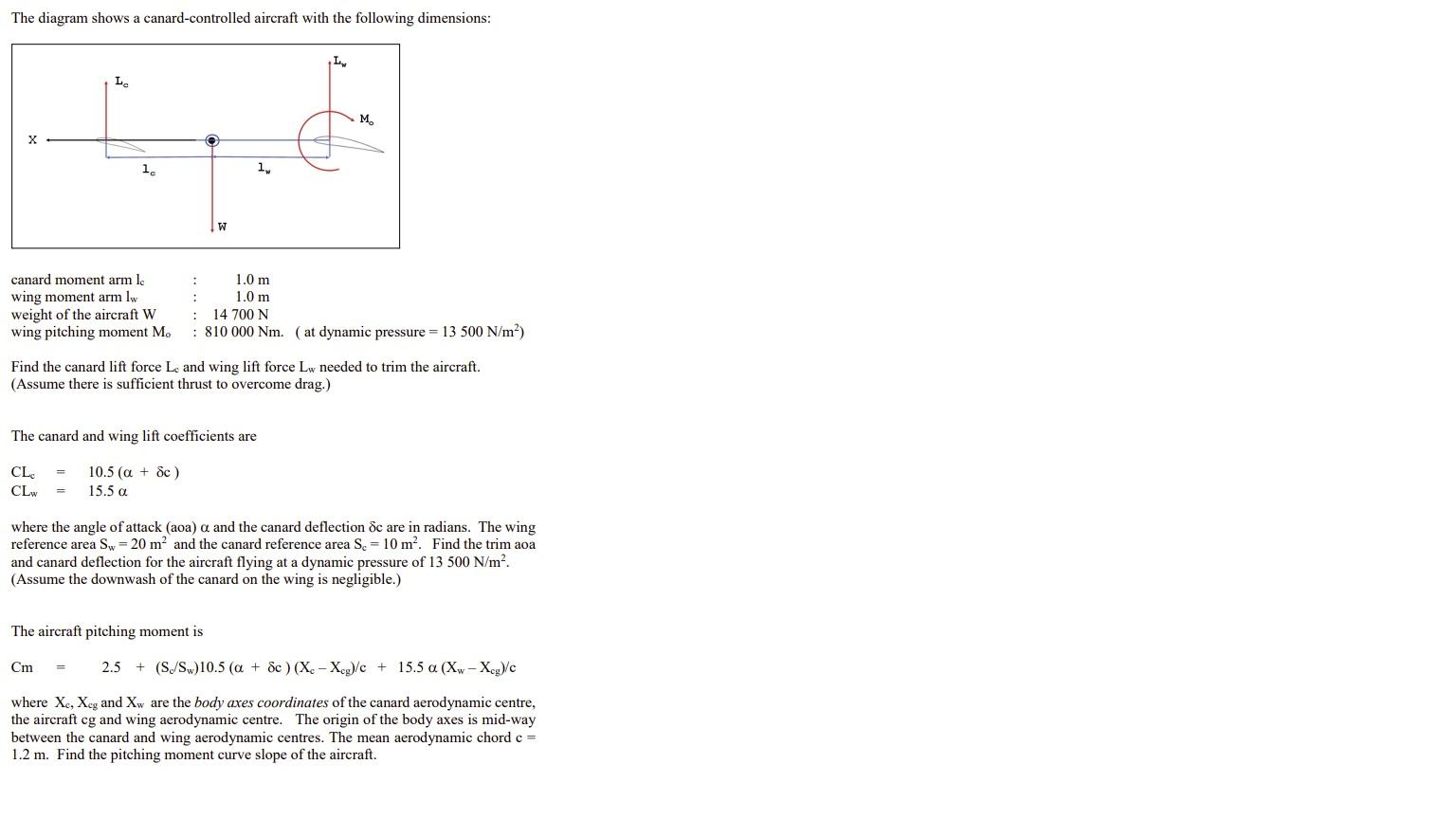 The diagram shows a canard-controlled aircraft with | Chegg.com