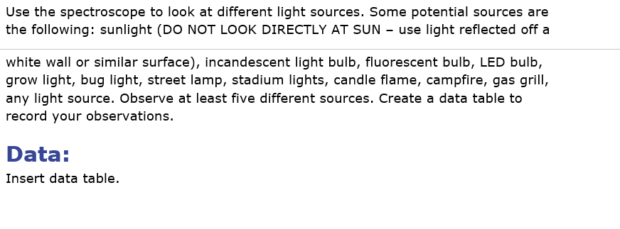 Use the spectroscope to look at different light | Chegg.com
