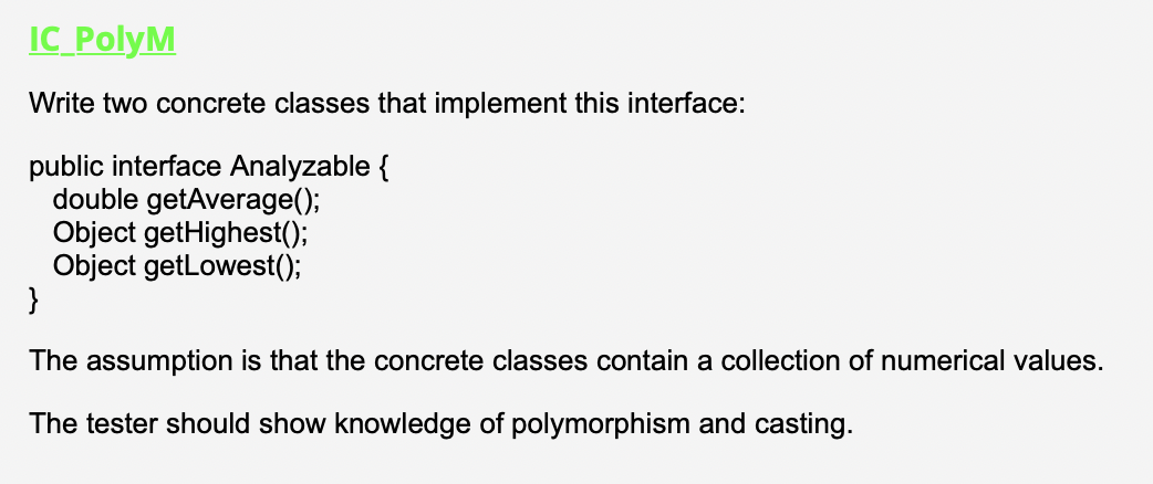 Solved IC PolyM Write two concrete classes that implement | Chegg.com