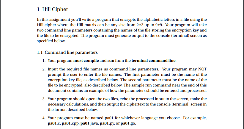 Solved 1 Hill Cipher In this assignment you'll write a | Chegg.com