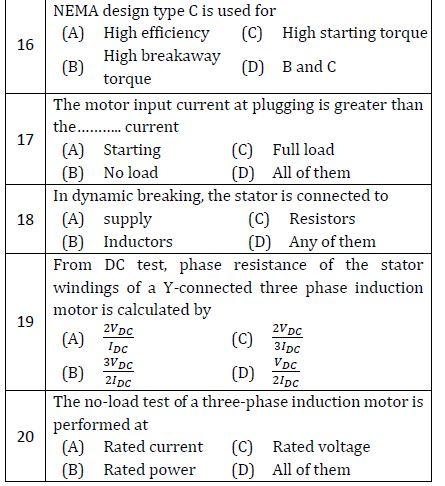 Solved 16 17 18 NEMA design type C is used for (A) High | Chegg.com