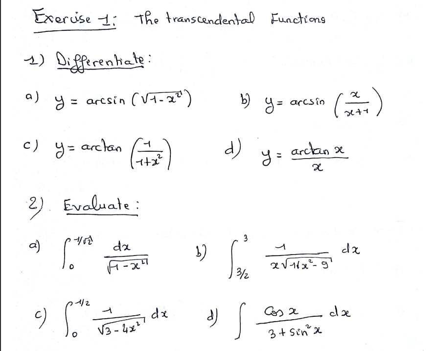 Solved Exercise 1: The transcendental | Chegg.com