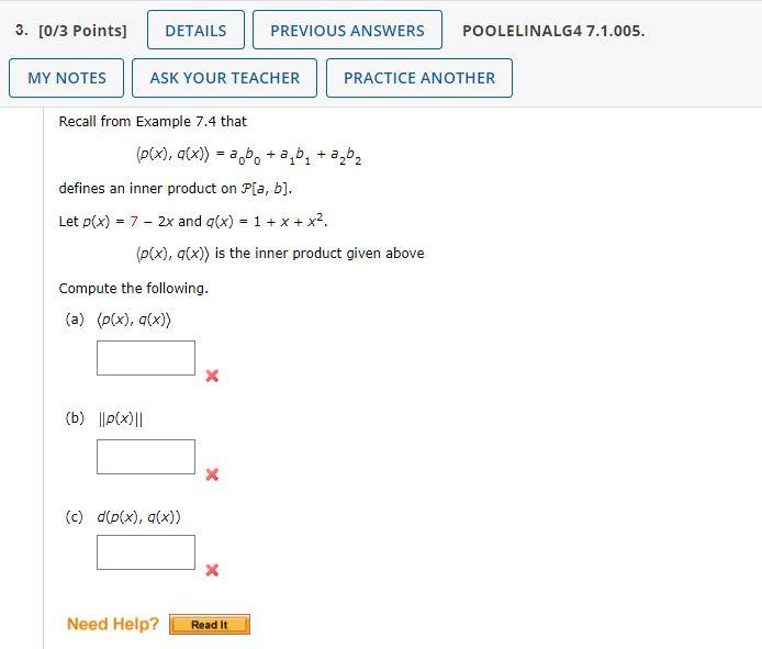 Solved 3. [0/3 points) DETAILS PREVIOUS ANSWERS POOLELINALG4 | Chegg.com
