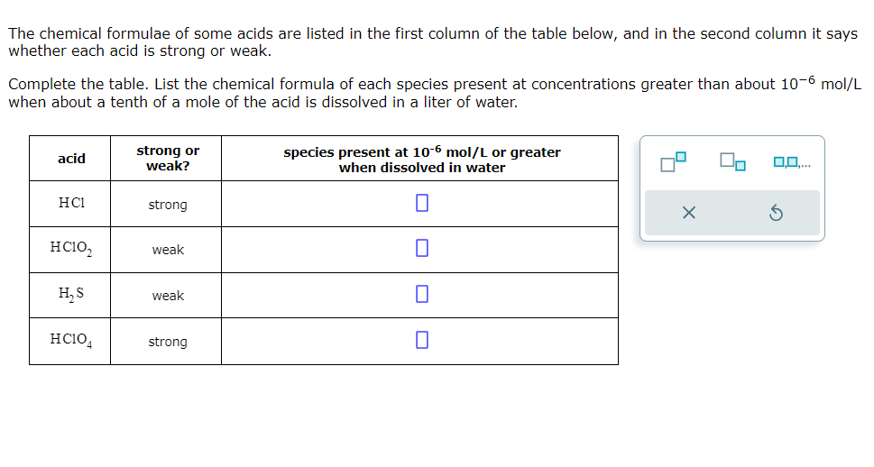 Solved The chemical formulae of some acids are listed in the | Chegg.com