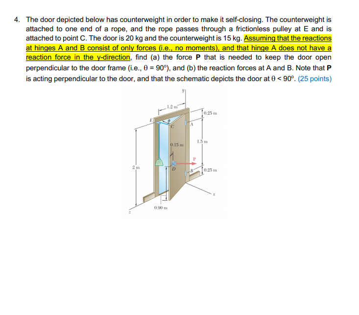 Solved 4. The door depicted below has counterweight in order | Chegg.com
