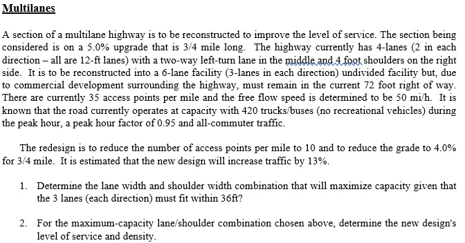 Solved Highway Capacity and Level-of-Service Analysis | Chegg.com