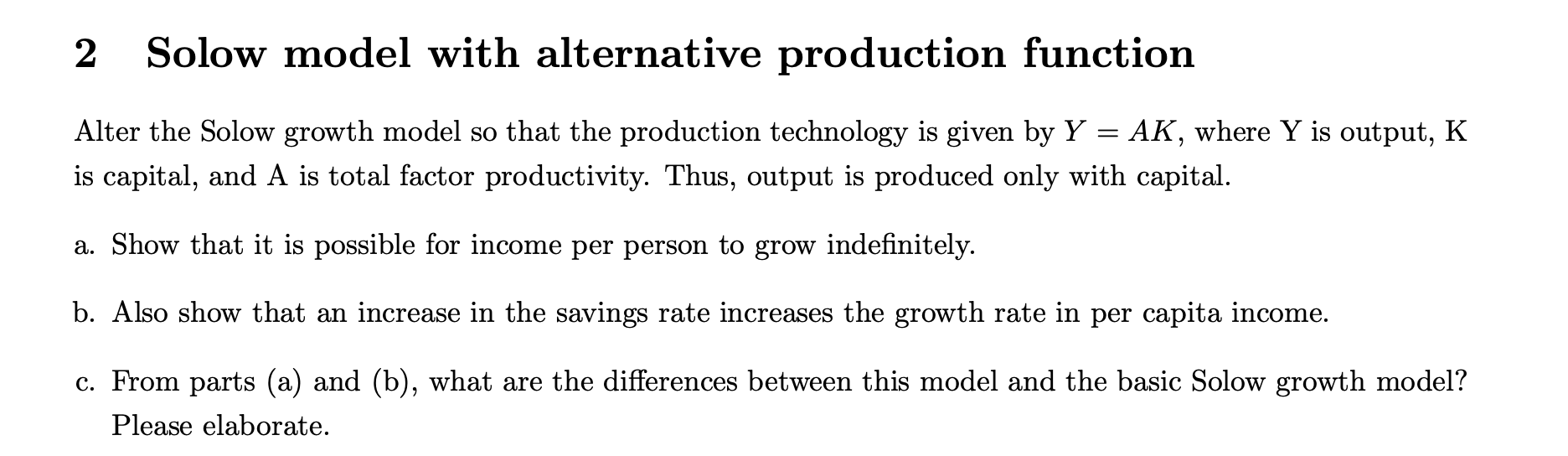 2 Solow model with alternative production function | Chegg.com
