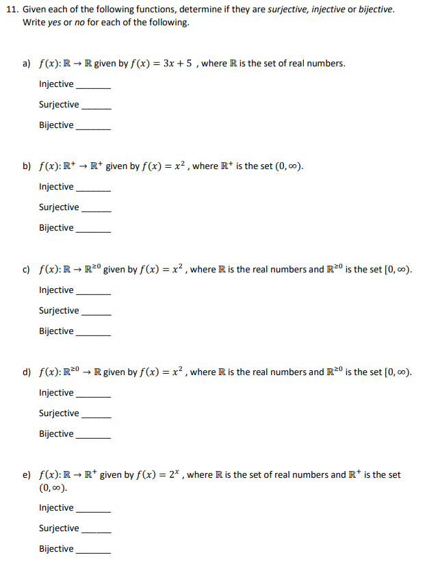 Solved 11. Given each of the following functions, determine | Chegg.com