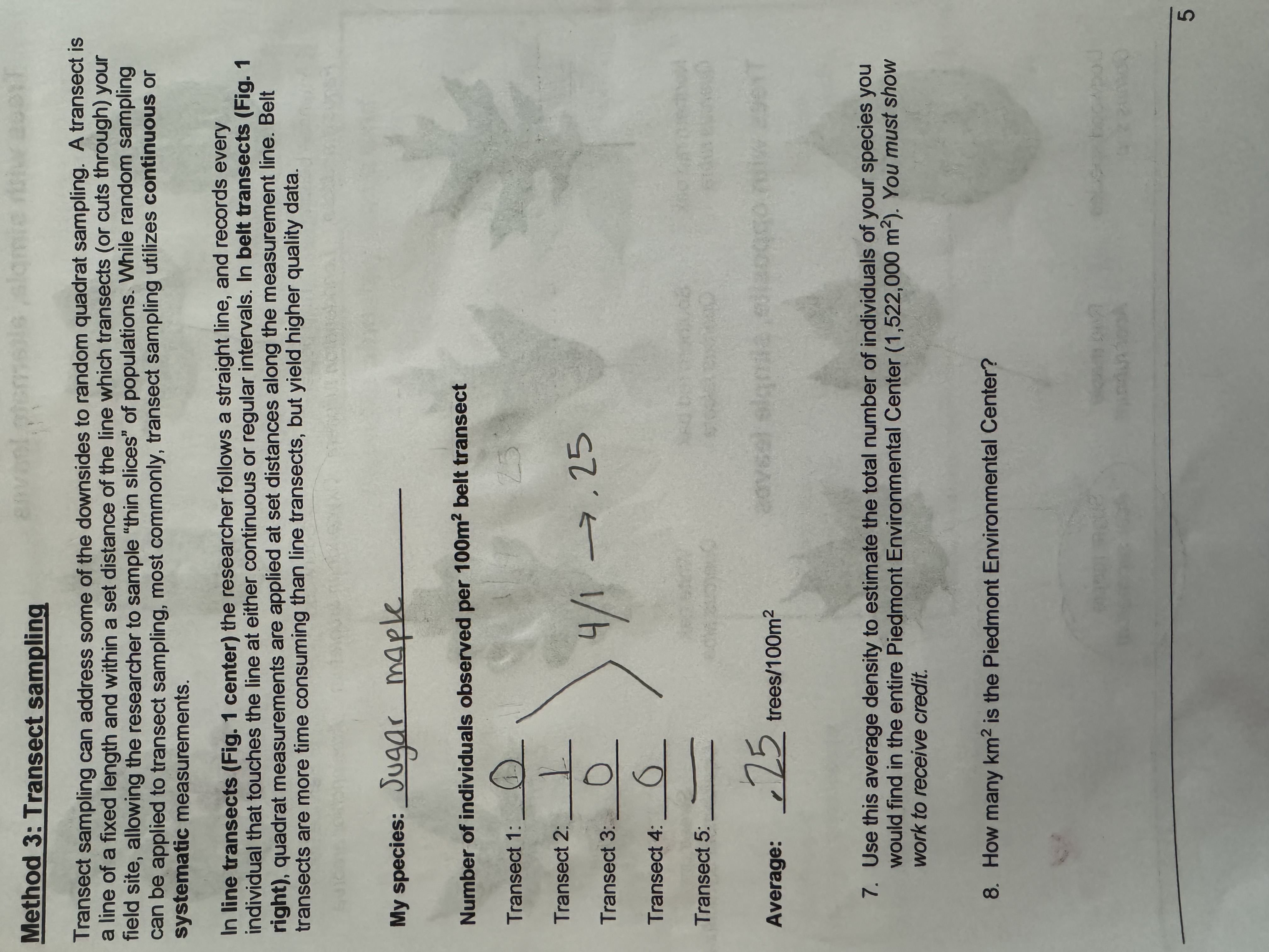 Solved Method 3: Transect sampling Transect sampling can | Chegg.com